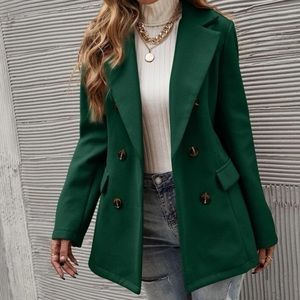 Jackets & Coats | Classic Green Double Breast Button Up Jacket Coat ...